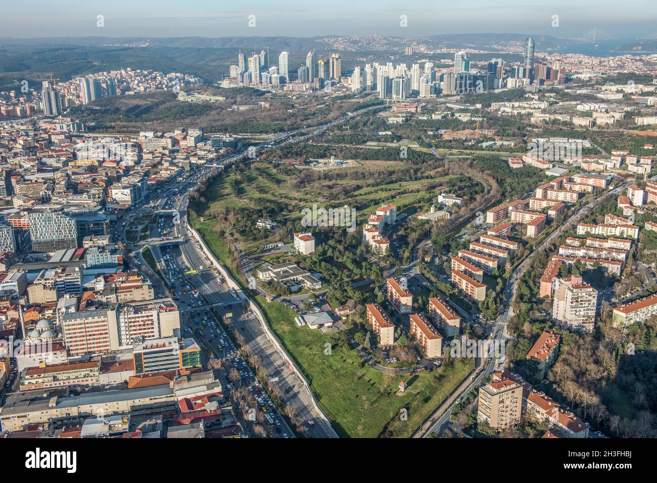 Istanbul, Turkey. Aerial view of the city downtown and skyscrapers ...