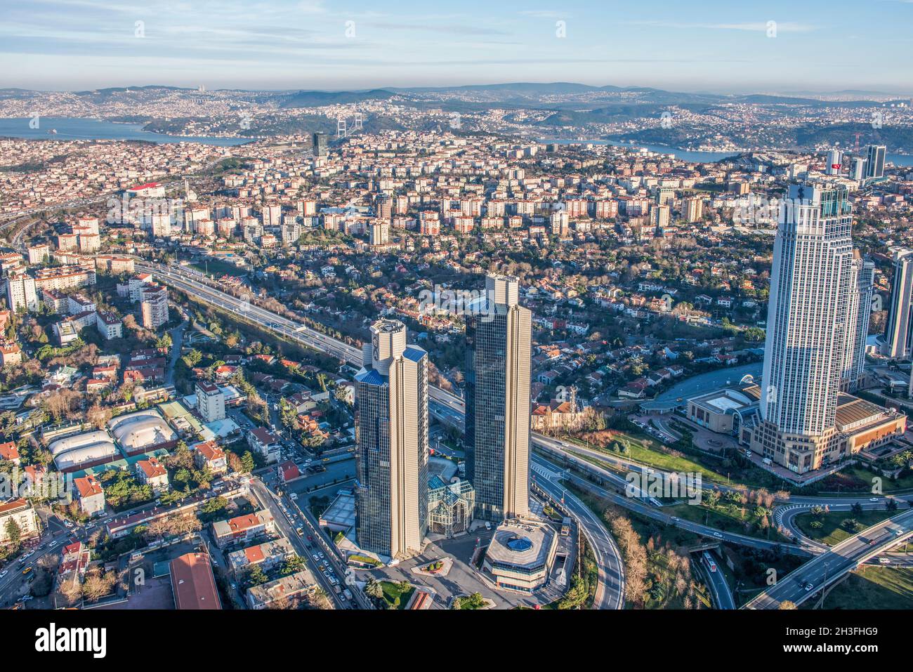 Aerial view of the city downtown and skyscrapers. Skyscrapers and ...