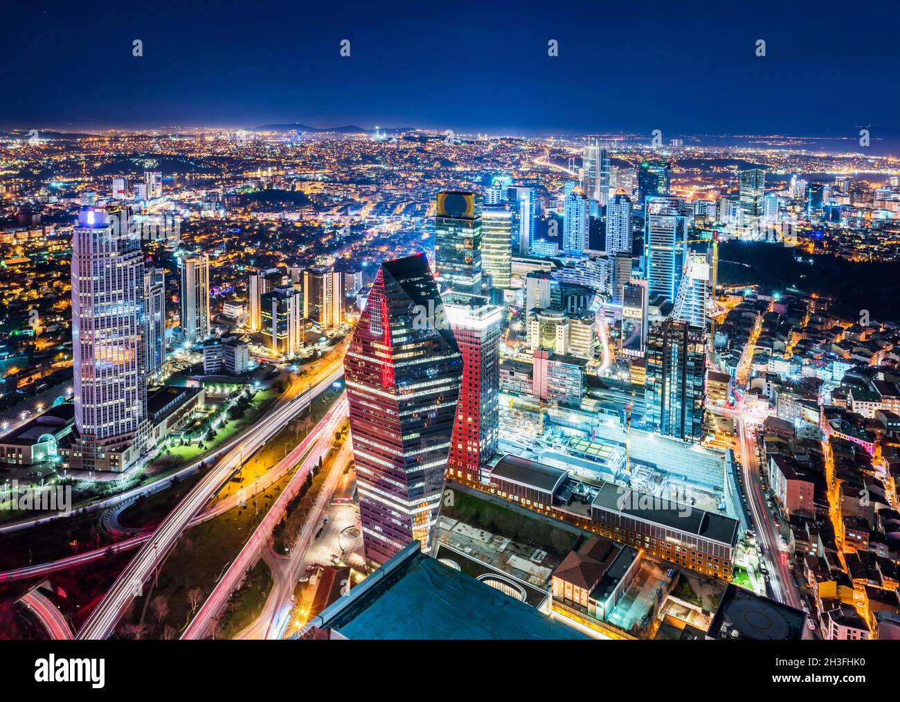 Istanbul, Turkey. Aerial view of the city downtown and skyscrapers ...