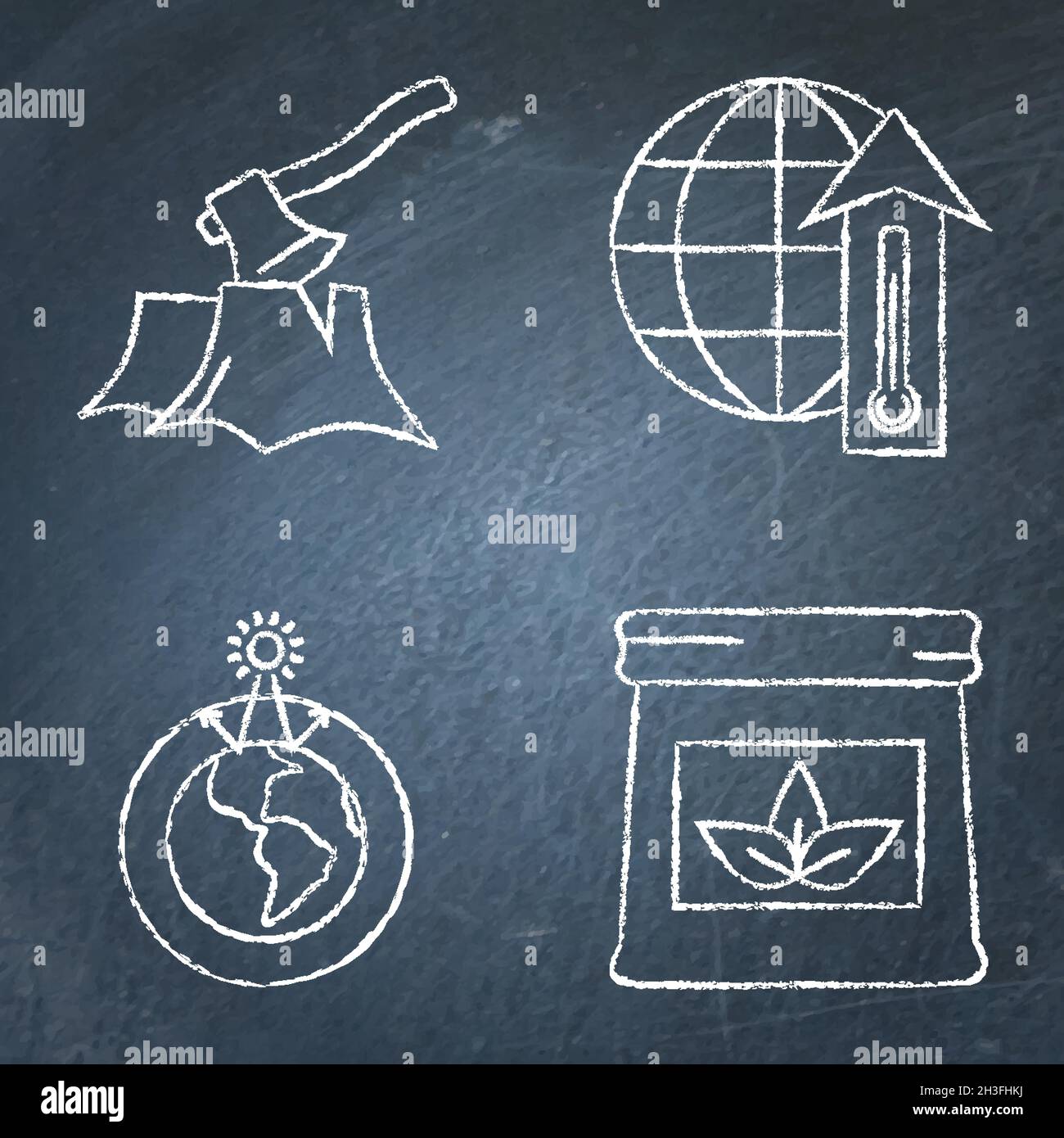 Chalkboard ecology and climate change icon set. Greenhouse effect ...