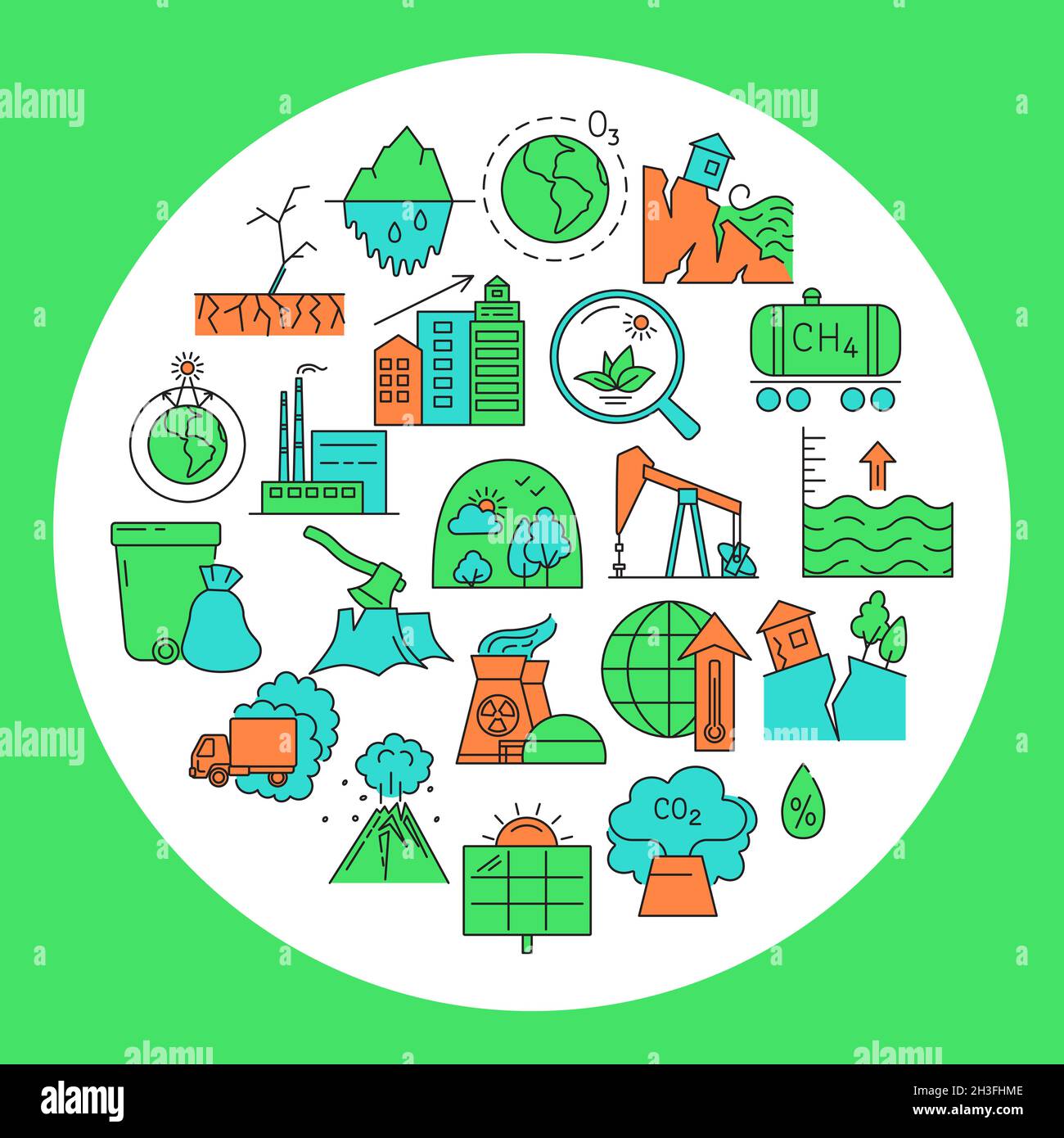 Environment protection poster in colored line style. Ecology problems ...