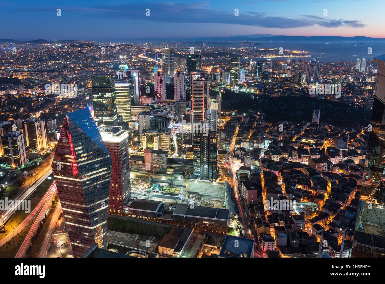 Istanbul, Turkey. Aerial view of the city downtown and skyscrapers ...