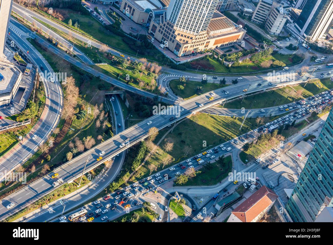 Aerial view of the city downtown and skyscrapers. Skyscrapers and ...