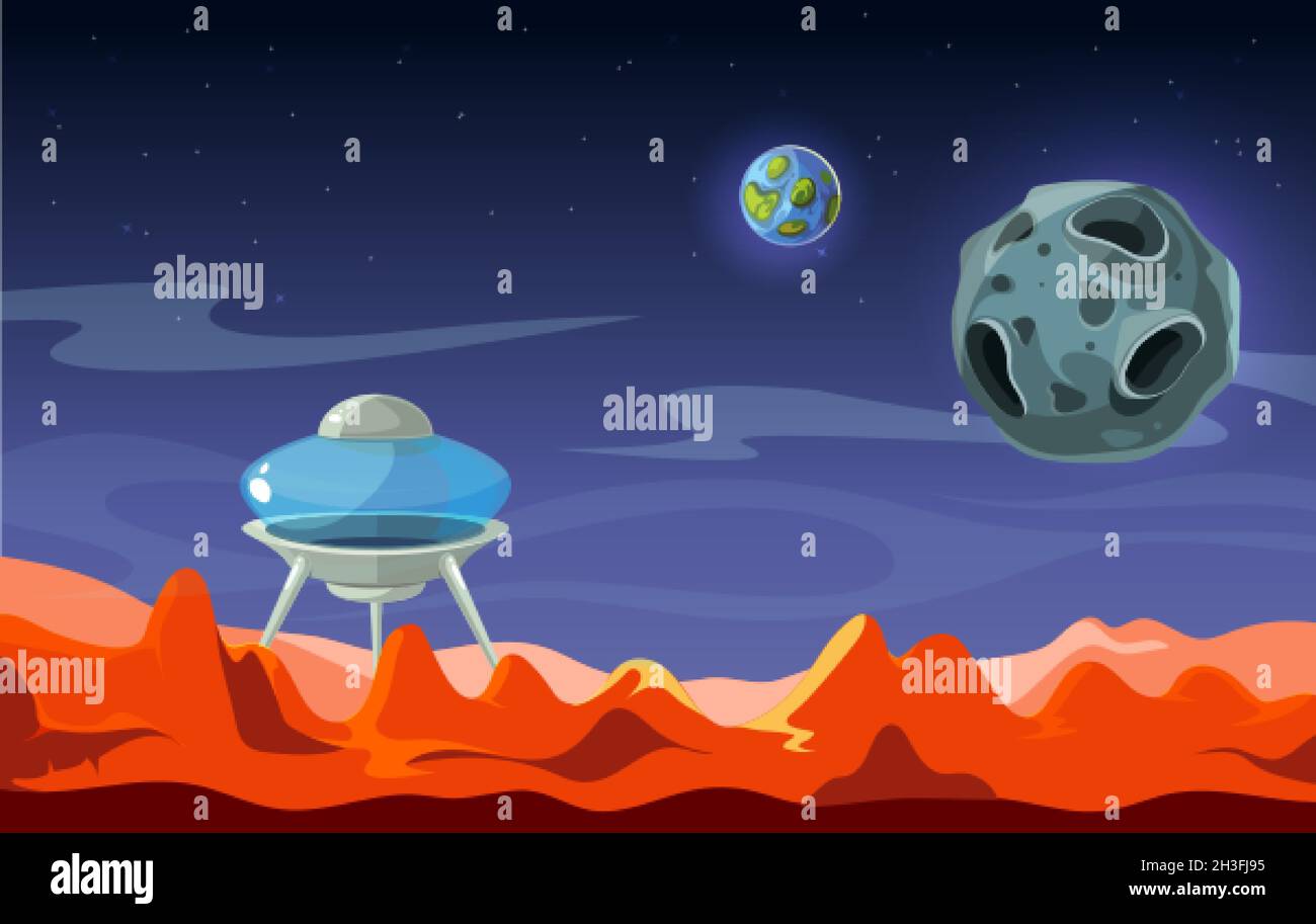 Mars landscape. Colonization, alien space background. View from red ...