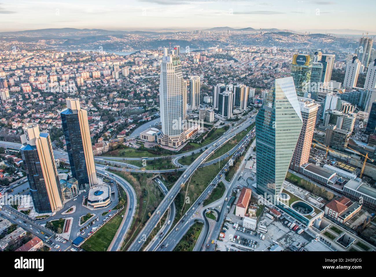 Aerial view of the city downtown and skyscrapers. Skyscrapers and ...
