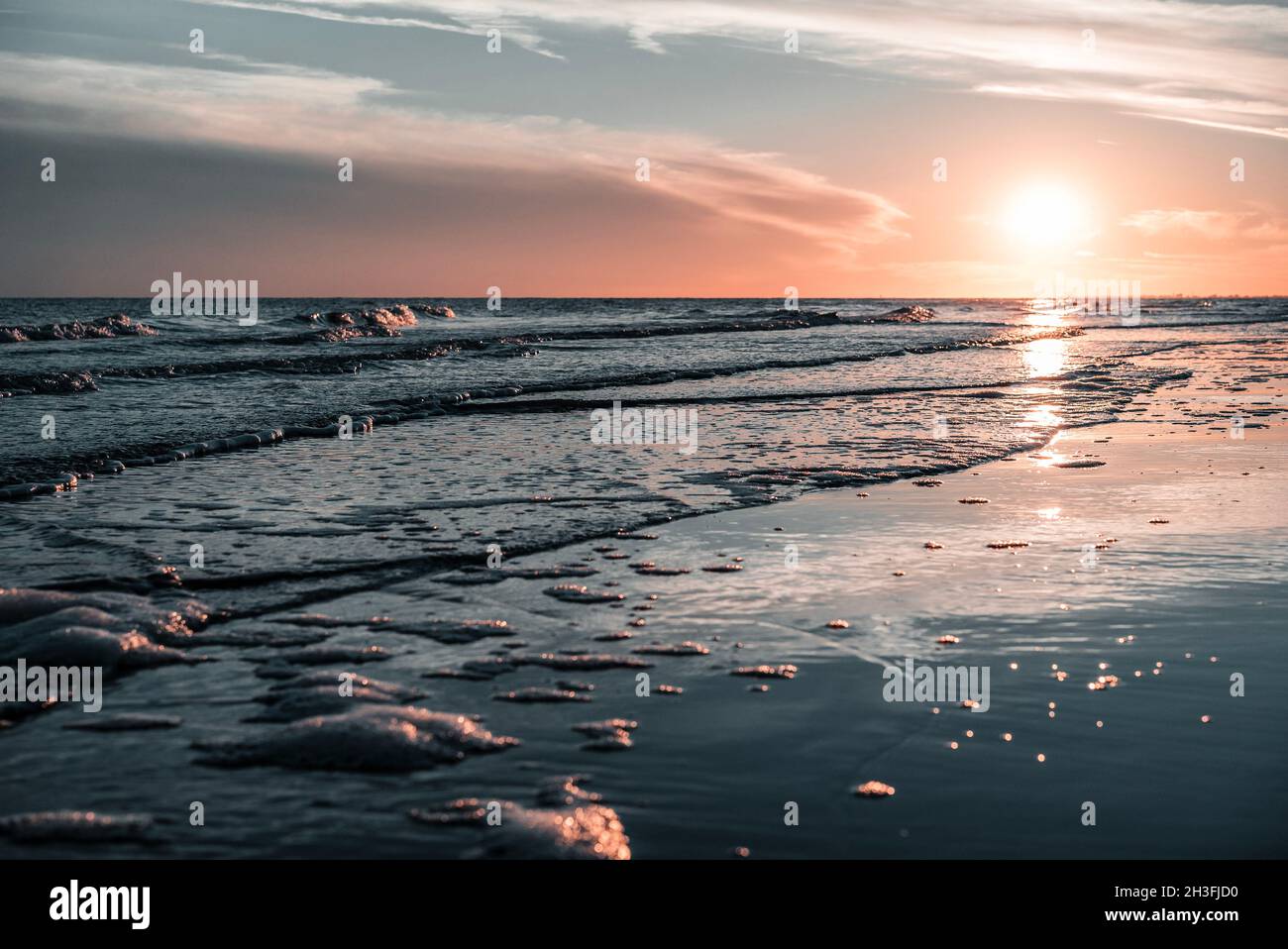 Amazing sunset in Italy, Bibione, at the sea with amazing light and ...