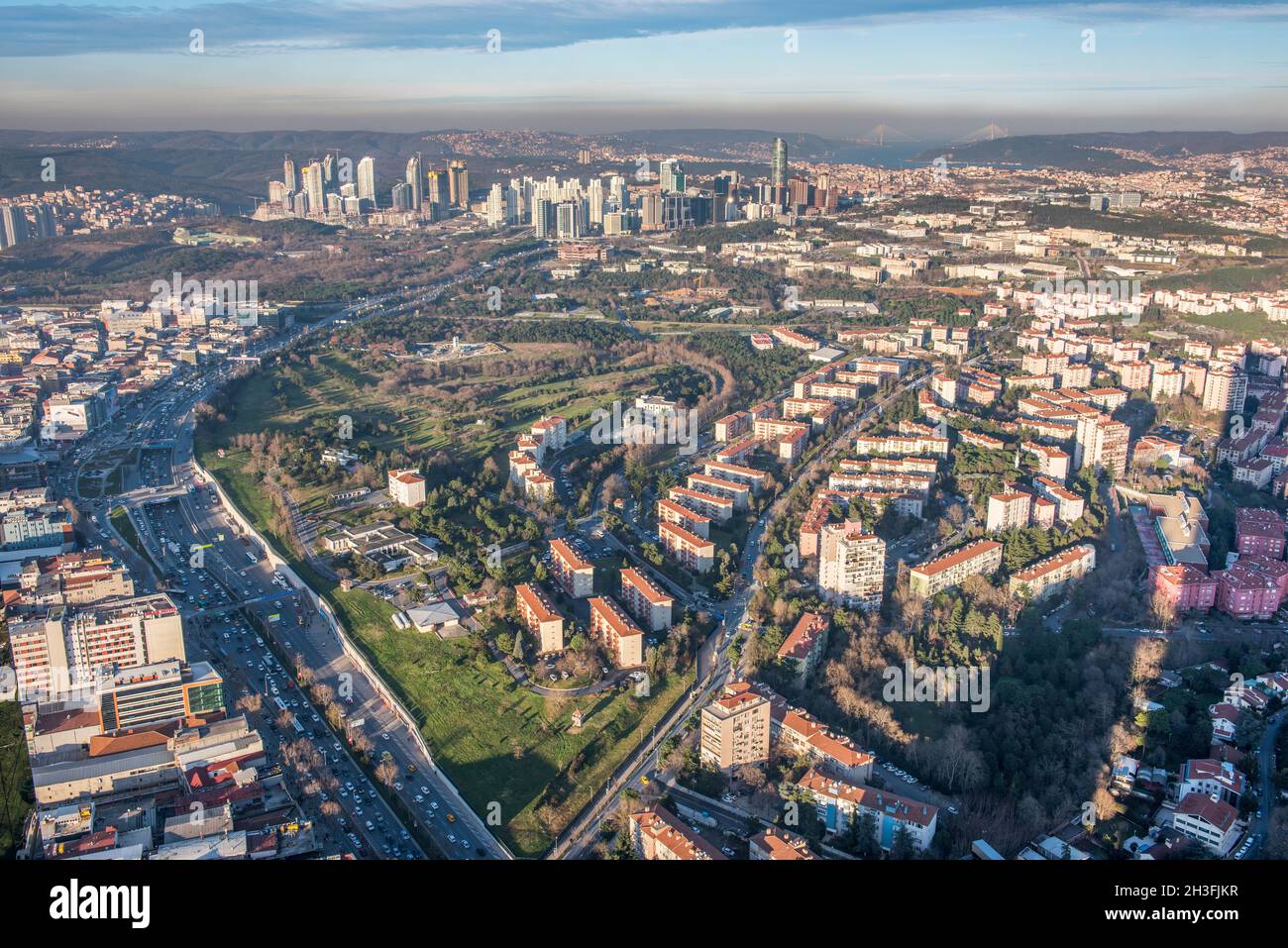 Aerial view of the city downtown and skyscrapers. Skyscrapers and ...