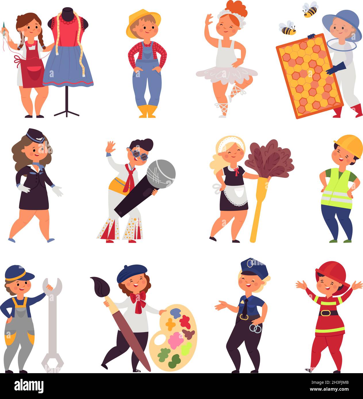 Kids in uniform. Cute children occupations, different professional work ...