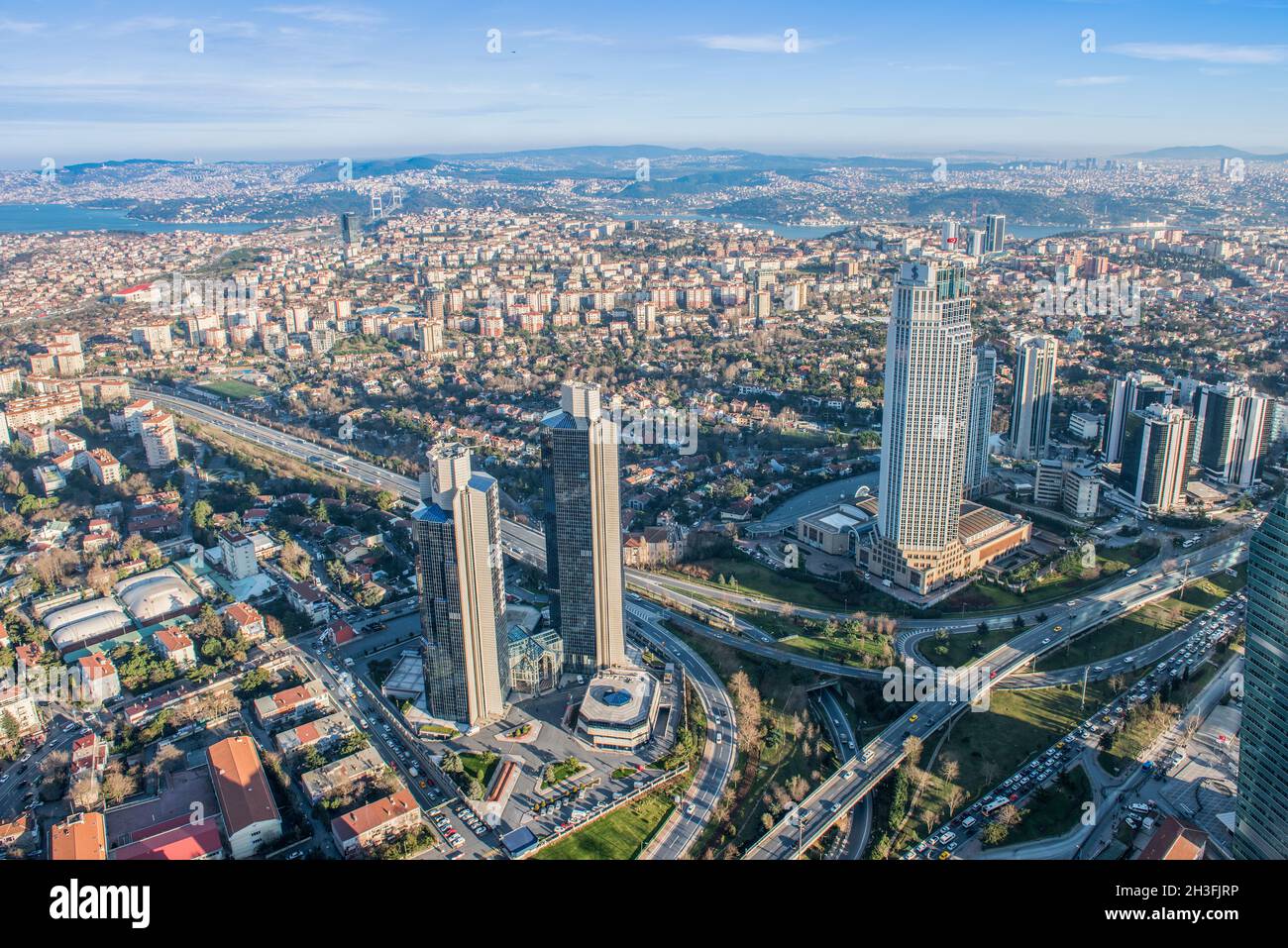 Aerial view of the city downtown and skyscrapers. Skyscrapers and ...
