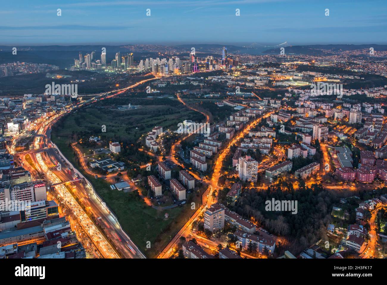 Aerial view of the city downtown and skyscrapers. Skyscrapers and ...