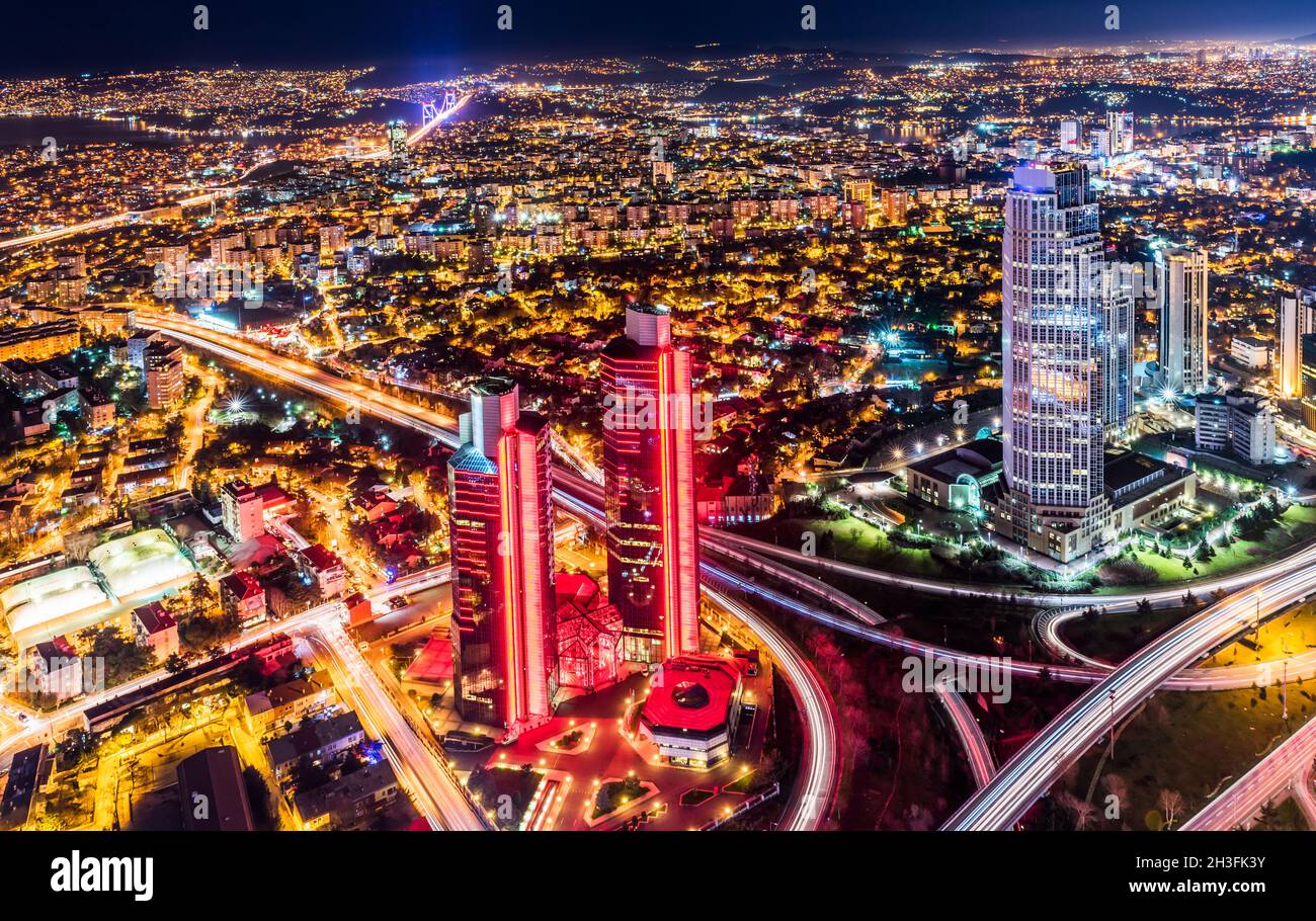 Istanbul, Turkey. Aerial view of the city downtown and skyscrapers ...