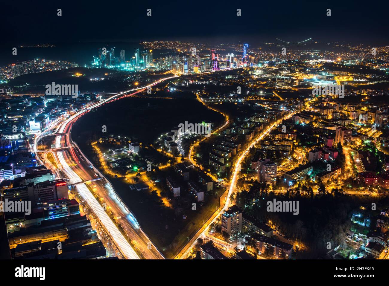Aerial view of the city downtown and skyscrapers. Skyscrapers and ...