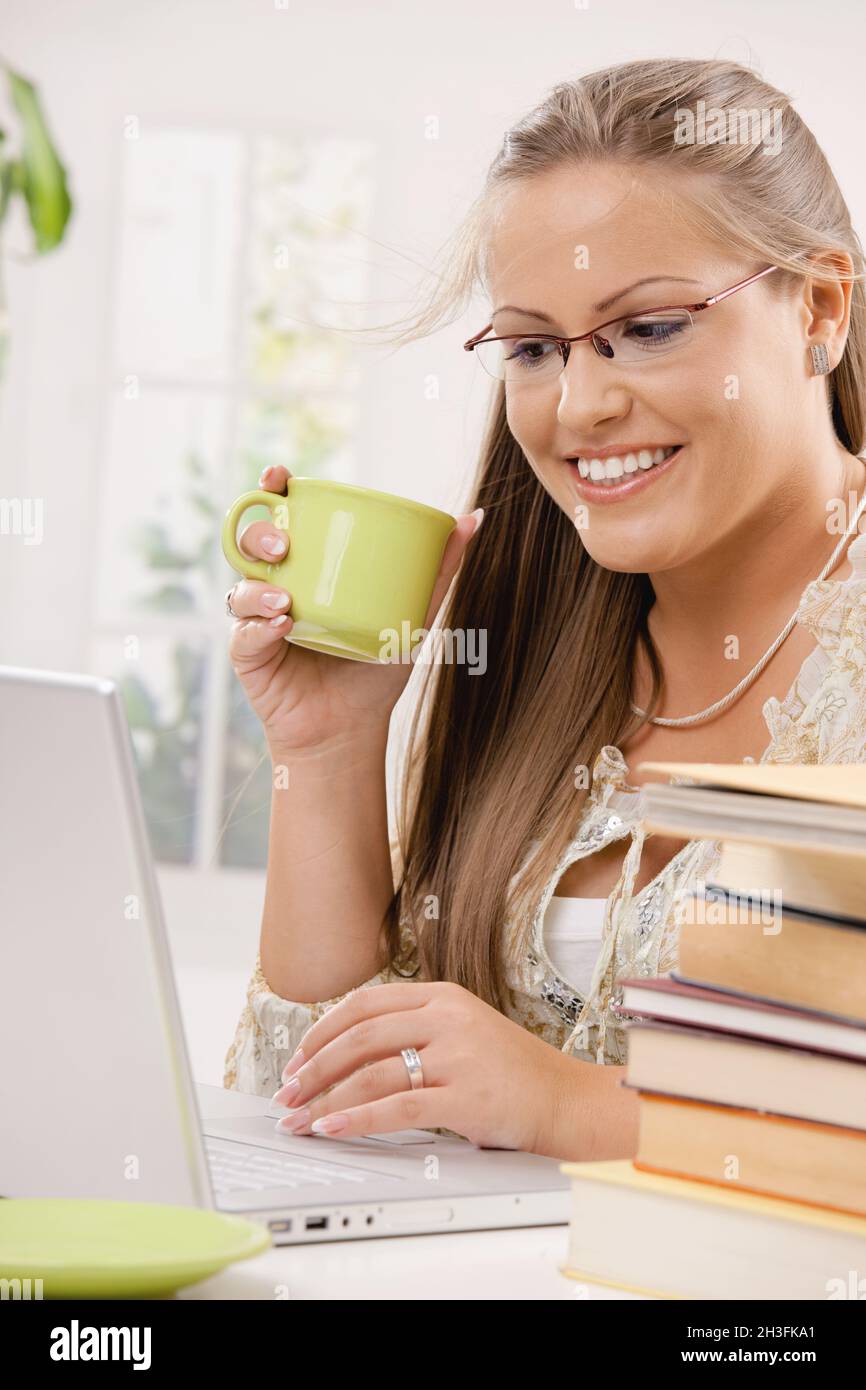 Student girl using laptop computer Stock Photo - Alamy