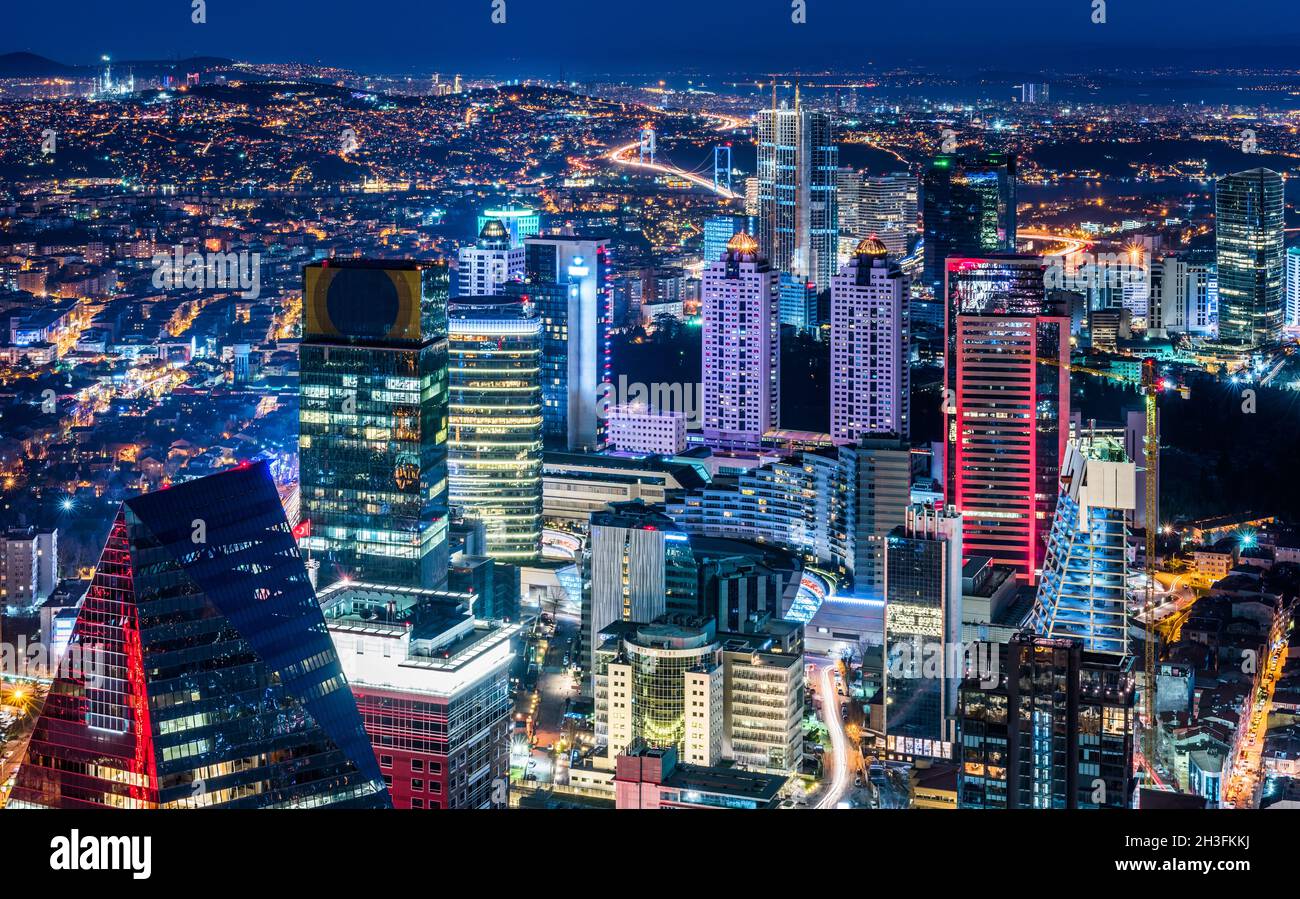 Istanbul, Turkey. Aerial view of the city downtown and skyscrapers ...