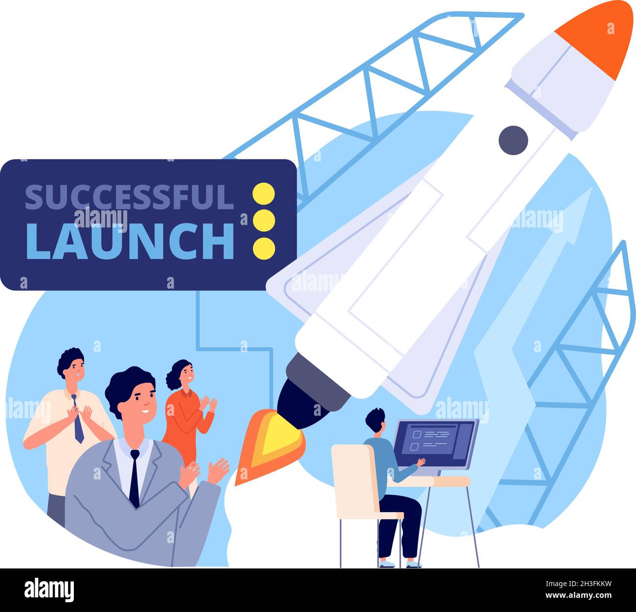 Business launch. Launching startup, fly spaceship new project. Start ... Business launch. Launching startup, fly spaceship new project. Start ...