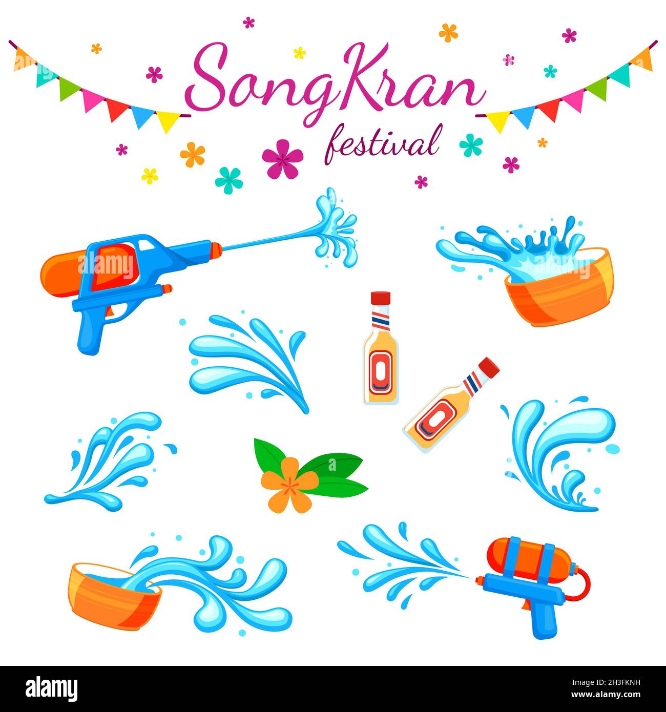Songkran festival. Color thai water party, thailand travel elements ...