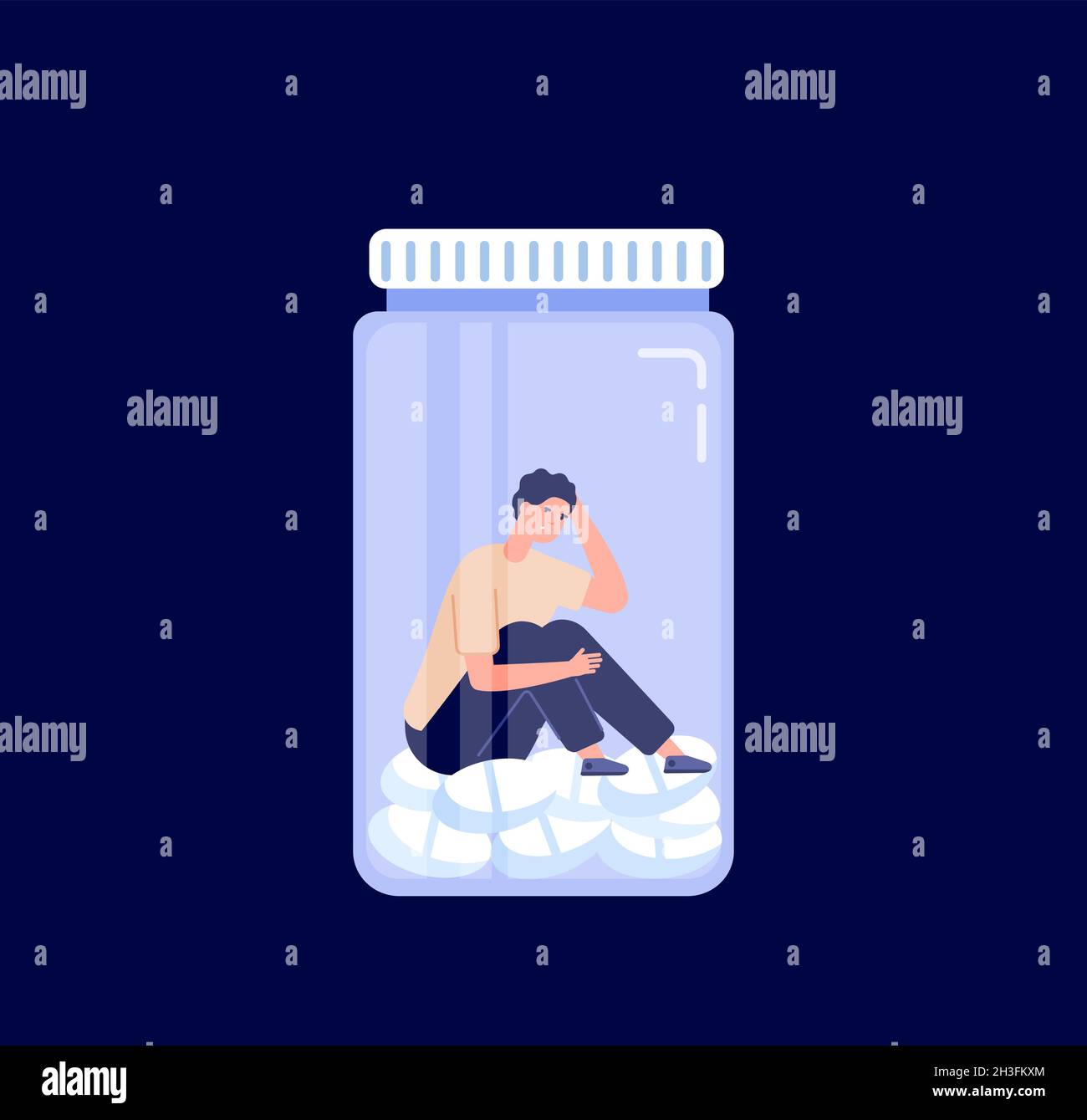 Drug addiction. Addict conceptual design, medication drug bottle. Man ...