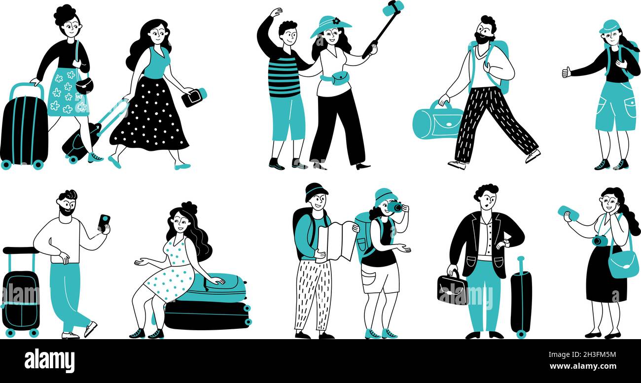 Travel people collection. People travellers, tourists summer adventure ...