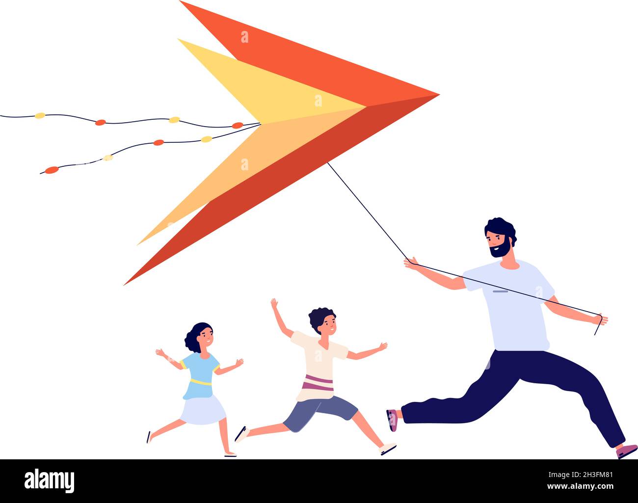 Father flying kite. Family celebration, parents with happy kids. Dad ...
