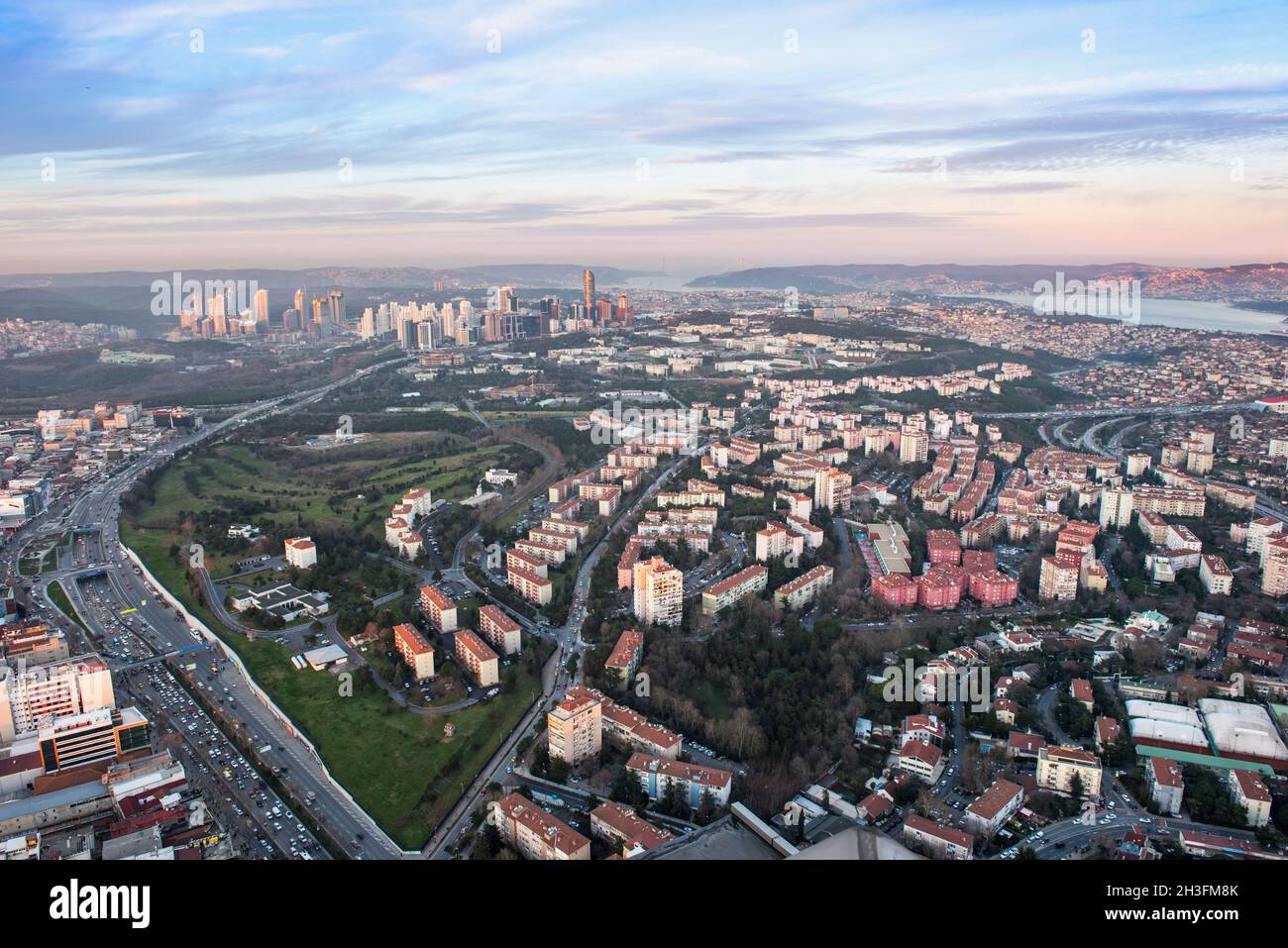 Aerial view of the city downtown and skyscrapers. Skyscrapers and ...
