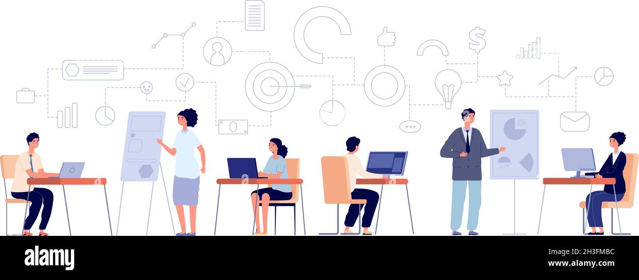 Office workflow. Business corporate work, people with computer. Man ...