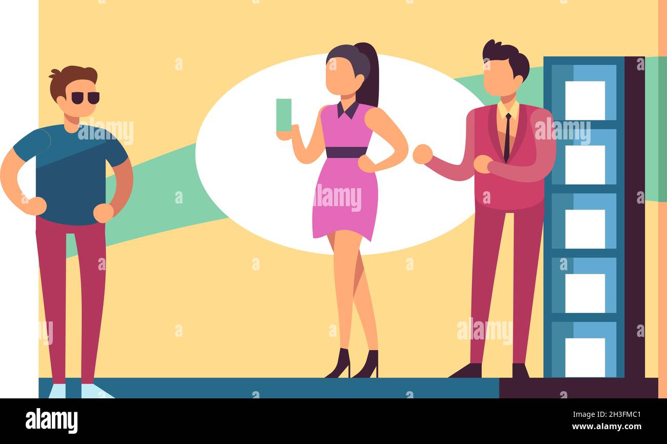 Trade marketing. Sellers offer goods to man, cartoon flat customer ...