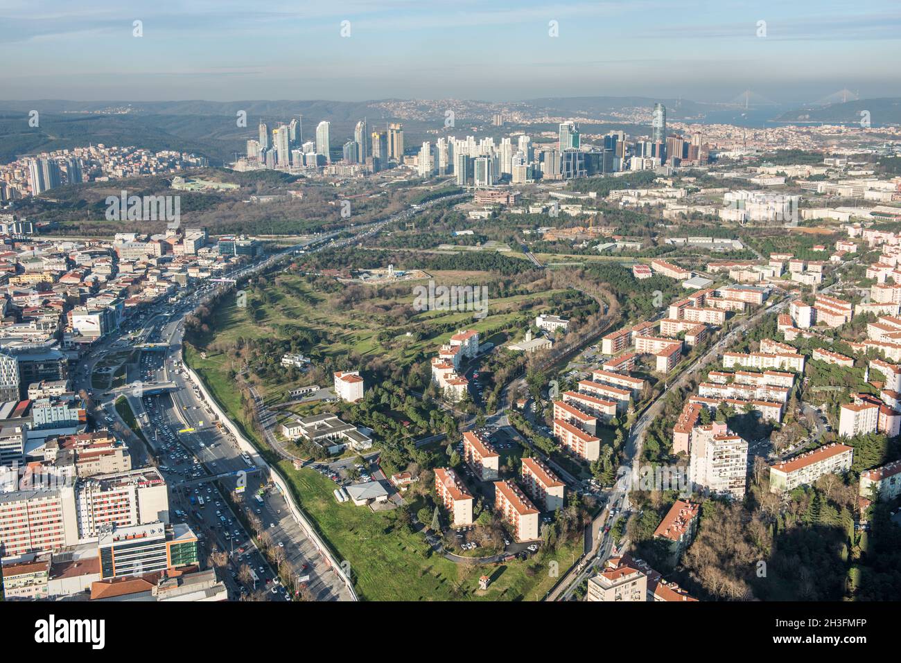 Aerial view of the city downtown and skyscrapers. Skyscrapers and ...