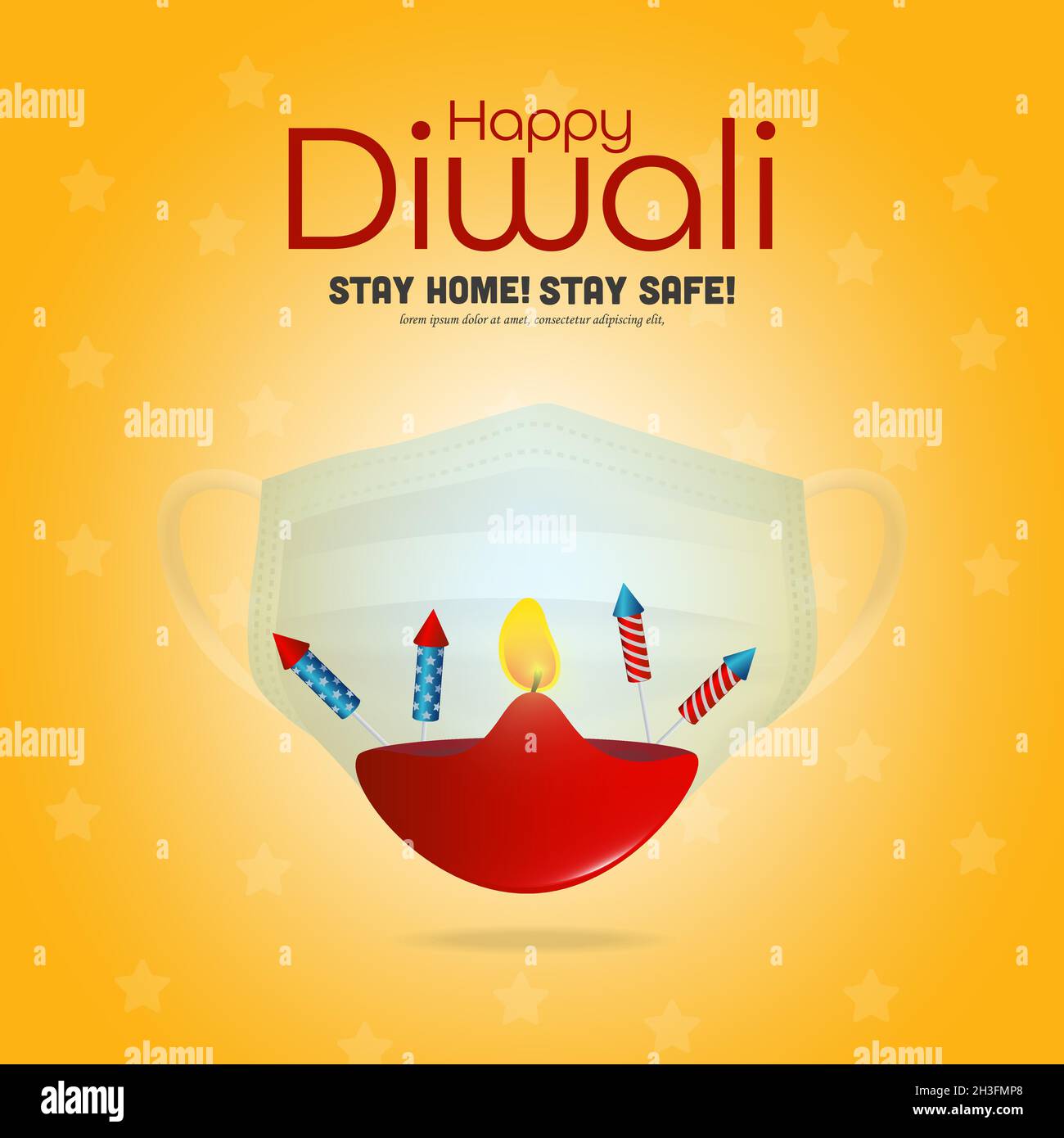 Diwali greetings illustration in the pandemic. Pandemic Diwali. mask ...