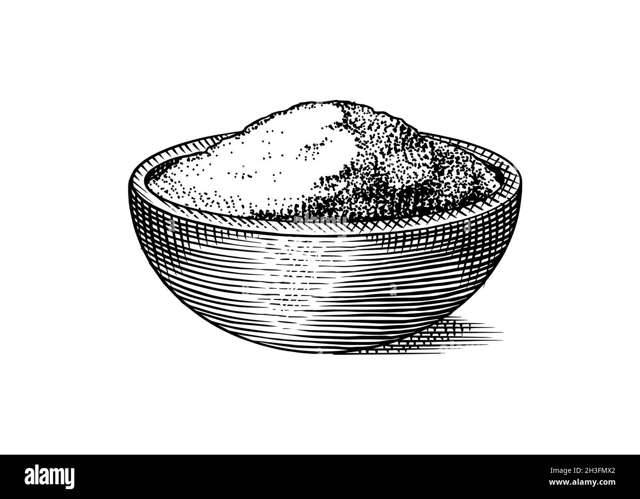 Bowl with sea salt. Spice in natural packaging. Flavoring or saline ...