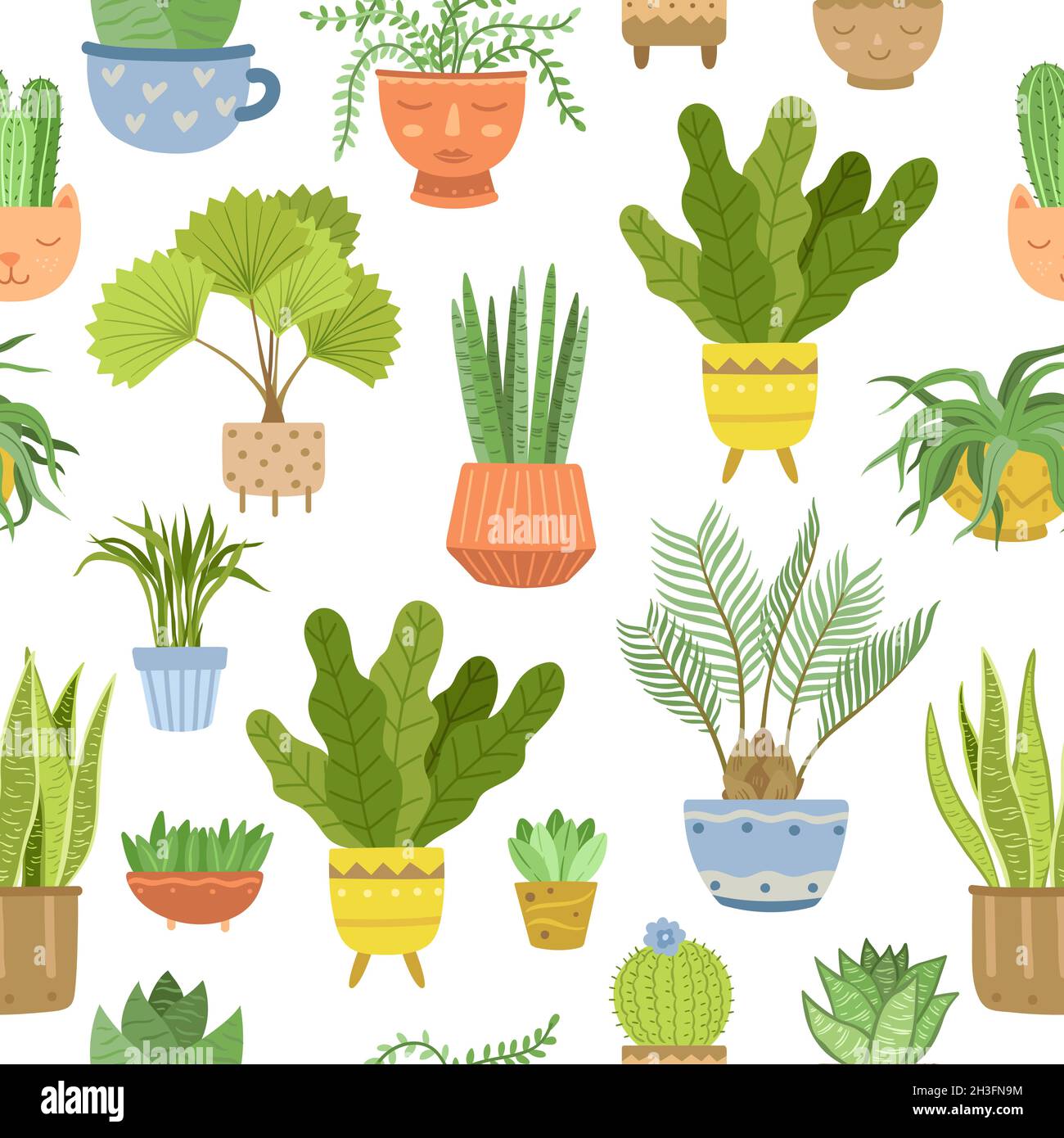 House plant pattern. Interior plants background, abstract scandinavian ...