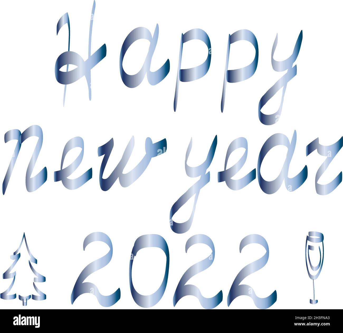 Happy new year blue typography on a white background. Vector. Postcard ...