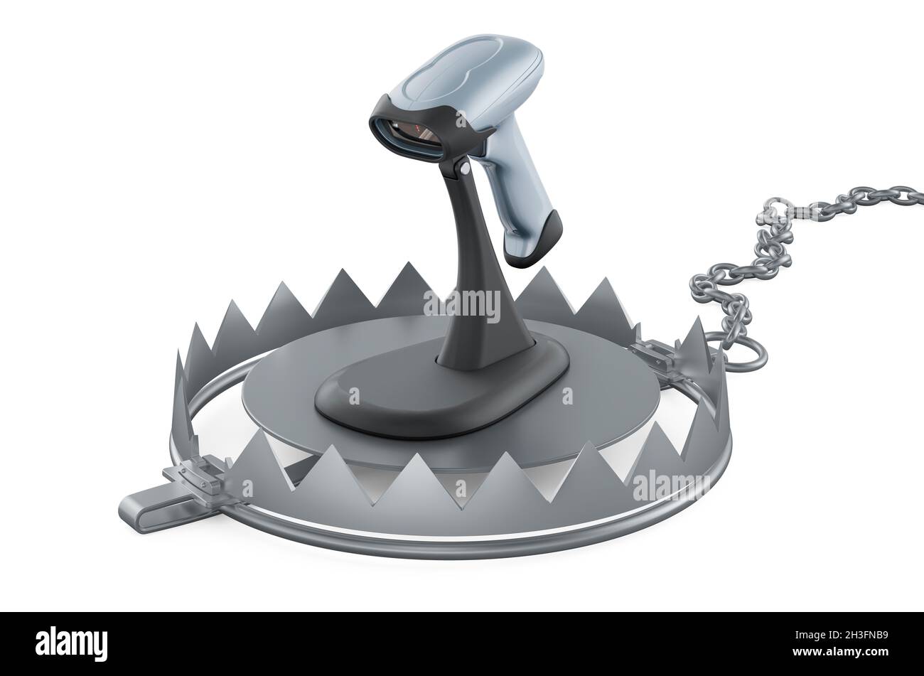 Bear trap with bar code reader, 3D rendering Stock Photo - Alamy
