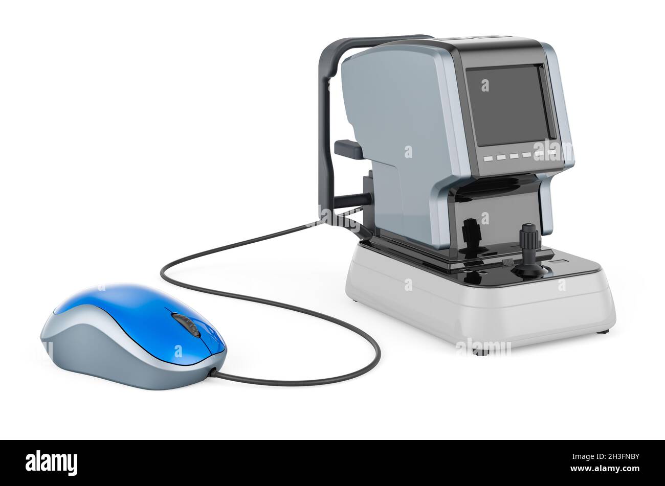 Autorefractometer with computer mouse. 3D rendering isolated on white ...