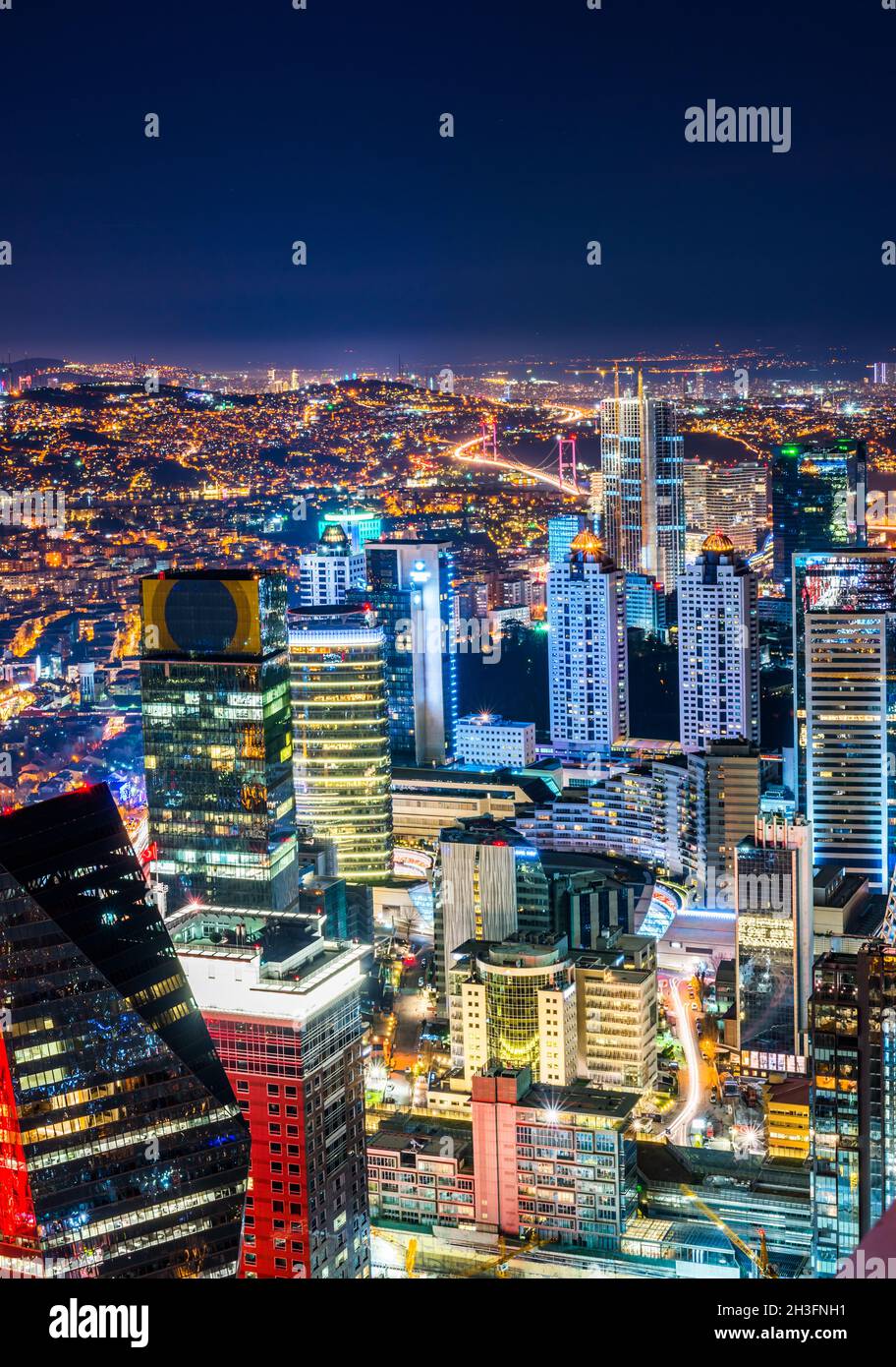 Istanbul, Turkey. Aerial view of the city downtown and skyscrapers ...