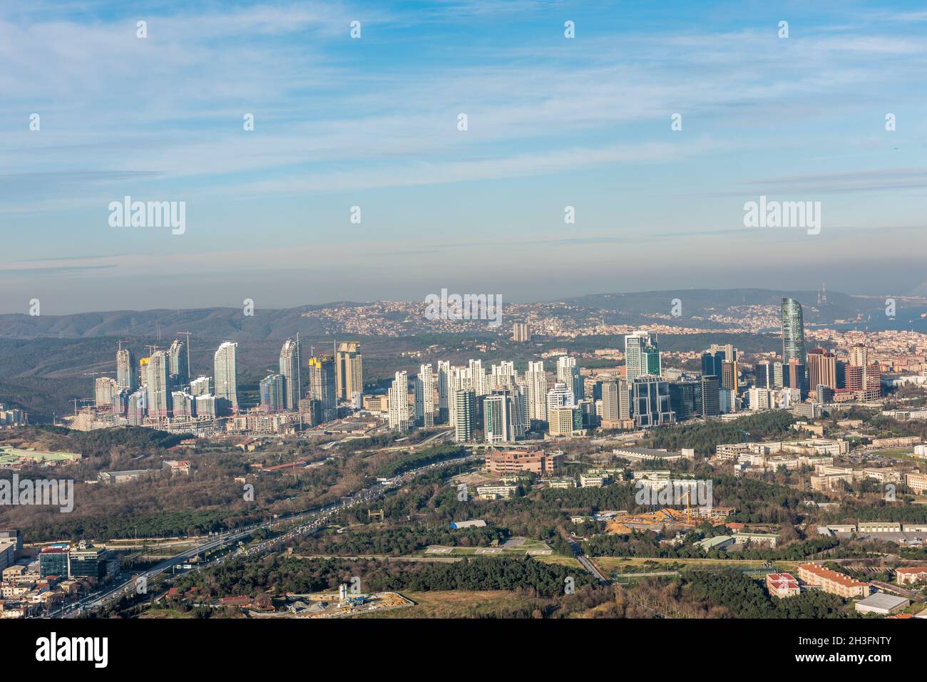 Aerial view of the city downtown and skyscrapers. Skyscrapers and ...