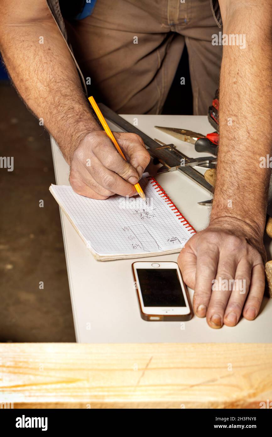 The worker makes the necessary calculations and writes down the ...