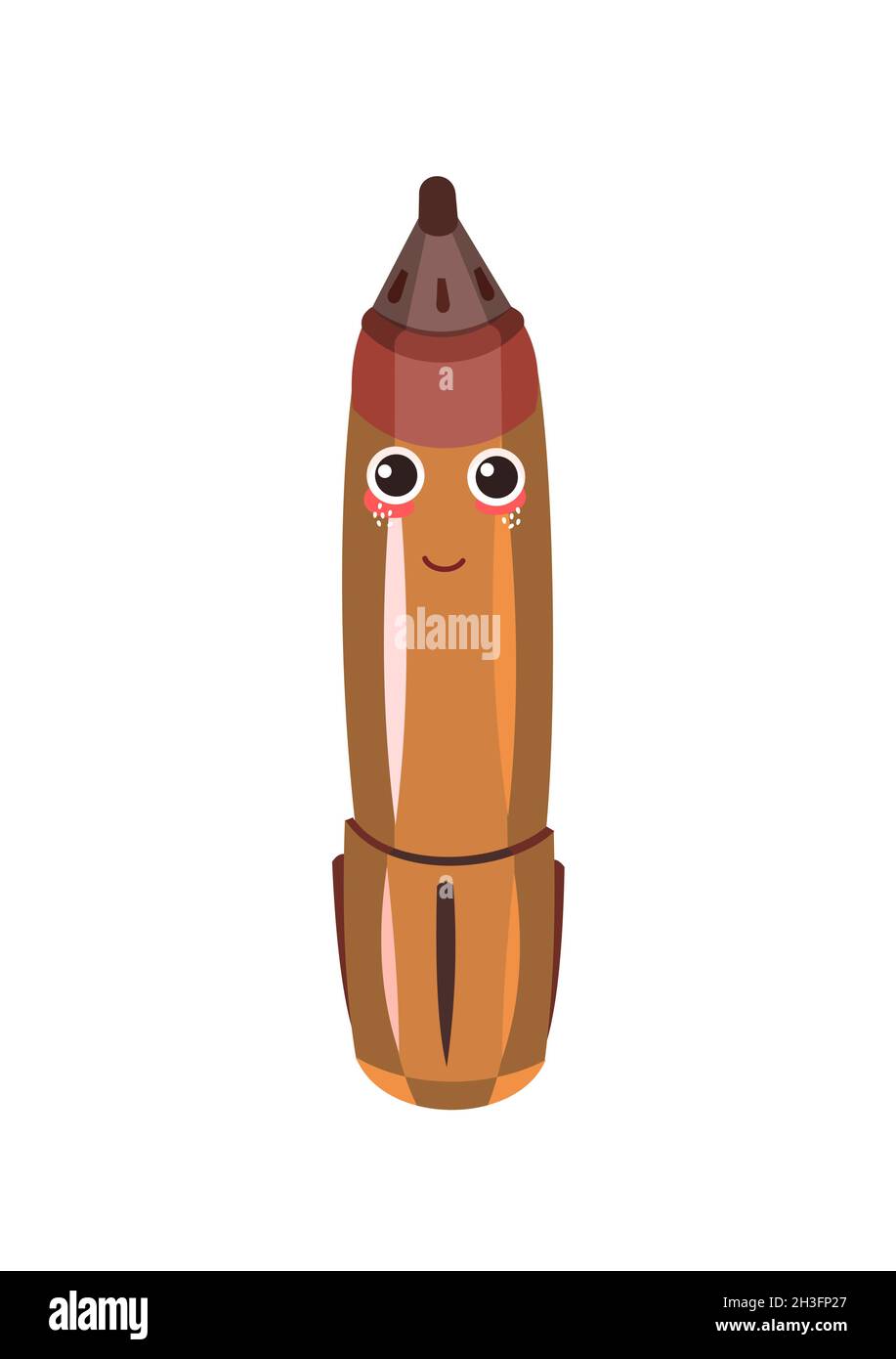Brown felt tip pen. Cheerful cute cartoon character. Good mood ...