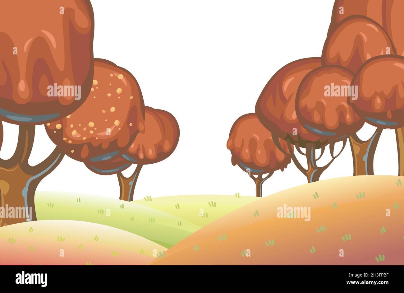Chocolate trees landscape. Fairy tale garden. Summer fantasy scene ...