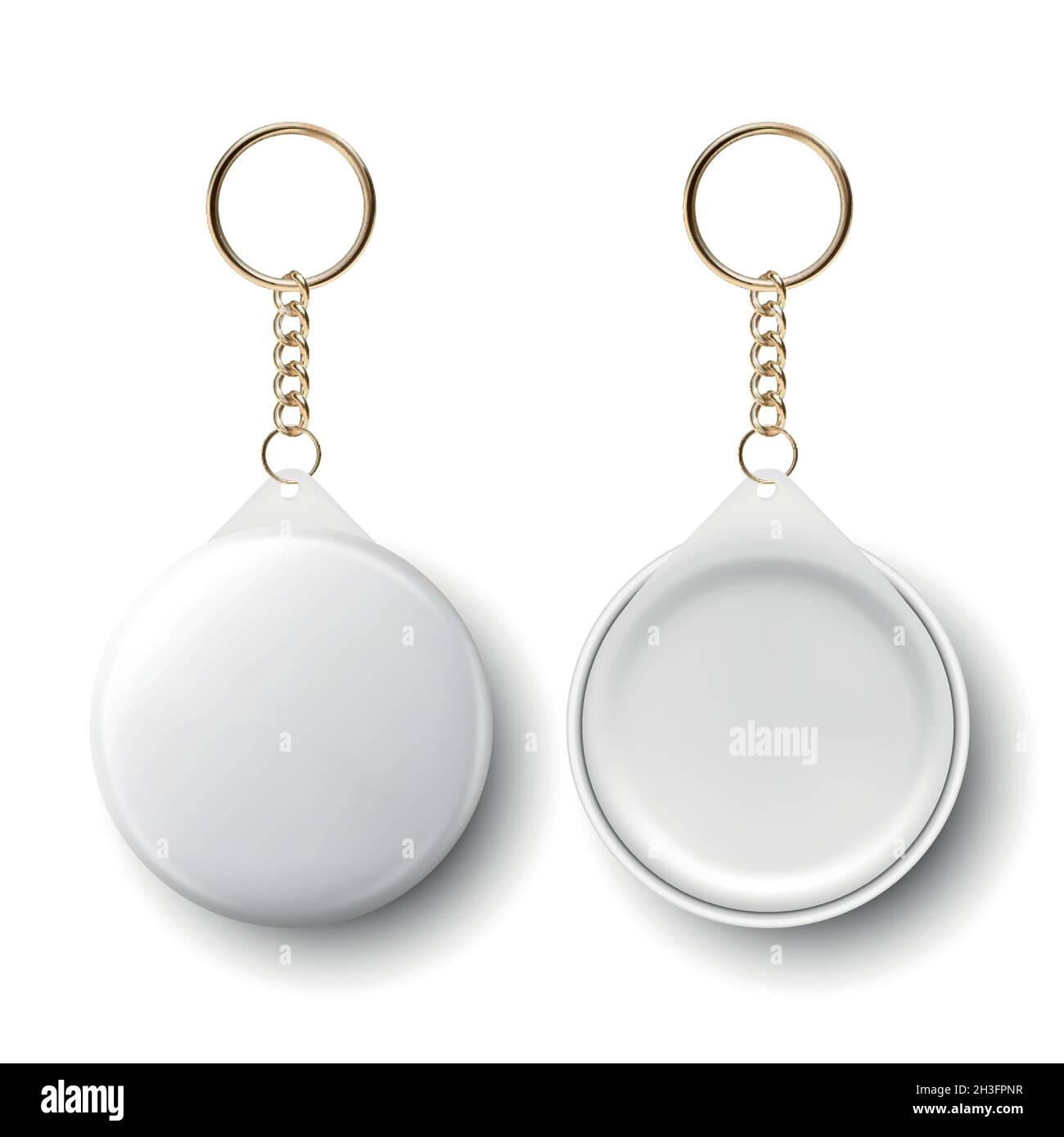 Vector 3d Realistic Blank White Round Keychain with Ring and Chain for ...