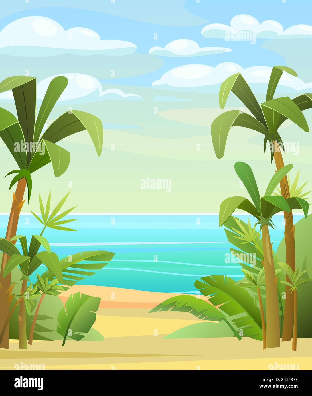 Cartoon Beach Background Palm Trees