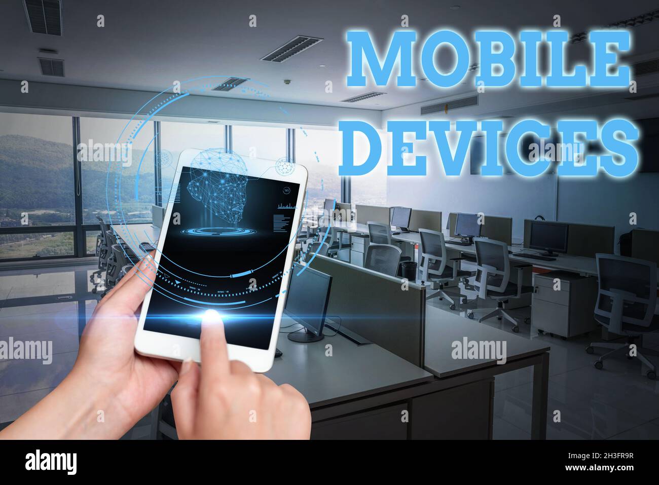 Handwriting text Mobile Devices. Internet Concept A portable computing ...