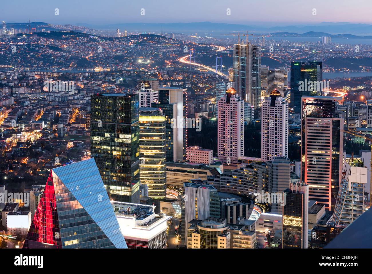 Istanbul, Turkey. Aerial view of the city downtown and skyscrapers ...