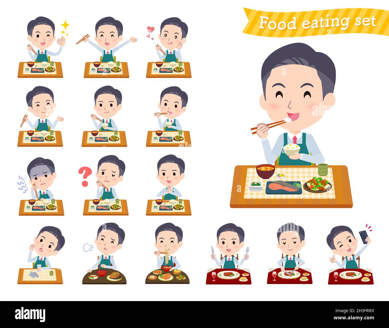 A set of Supermarket staff man about meals.It's vector art so easy to ...