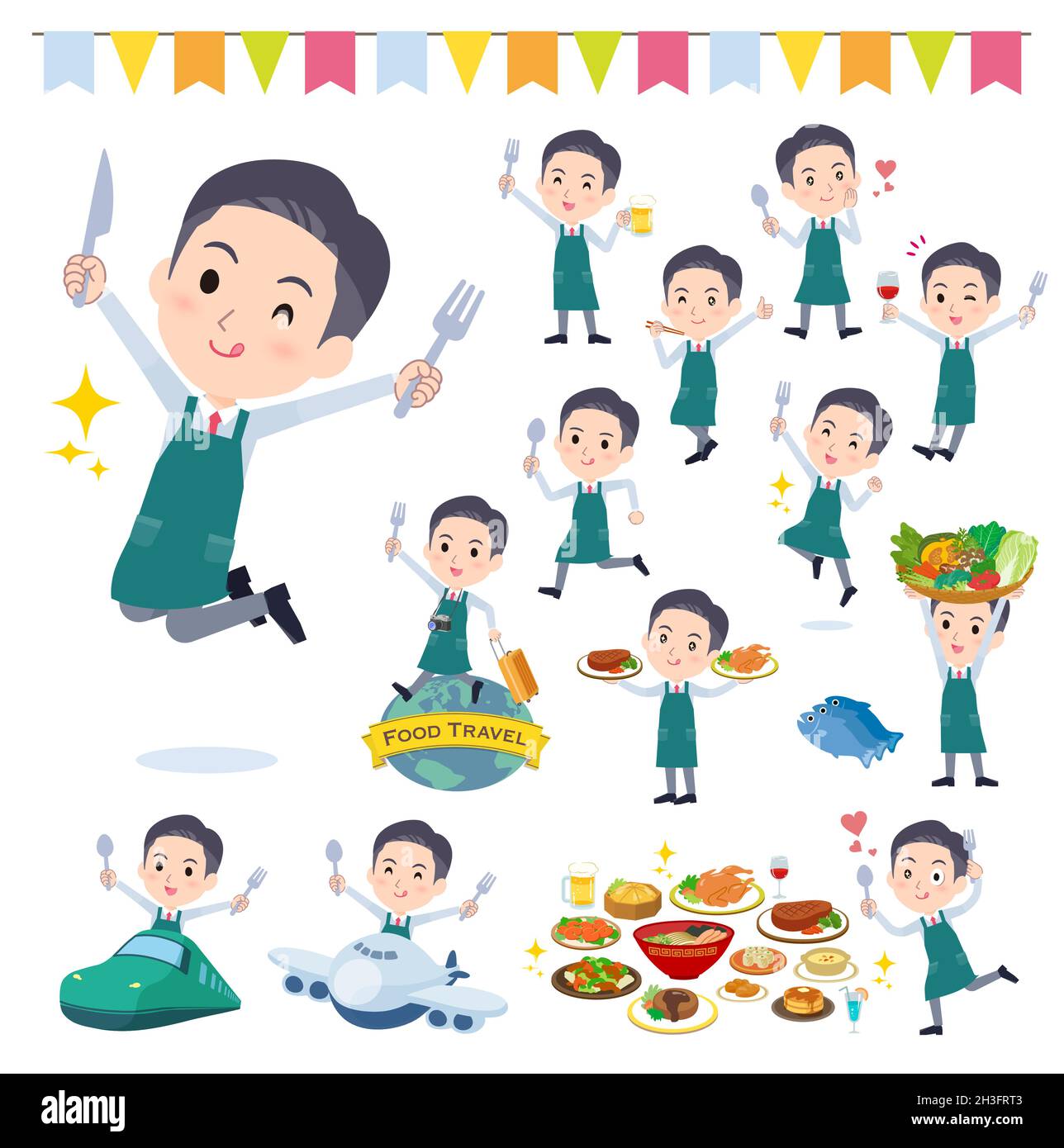 A set of Supermarket staff man on food events.It's vector art so easy ...