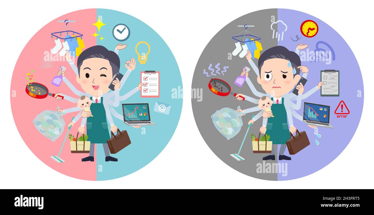 A set of Supermarket staff man who perform multitasking in offices and ...