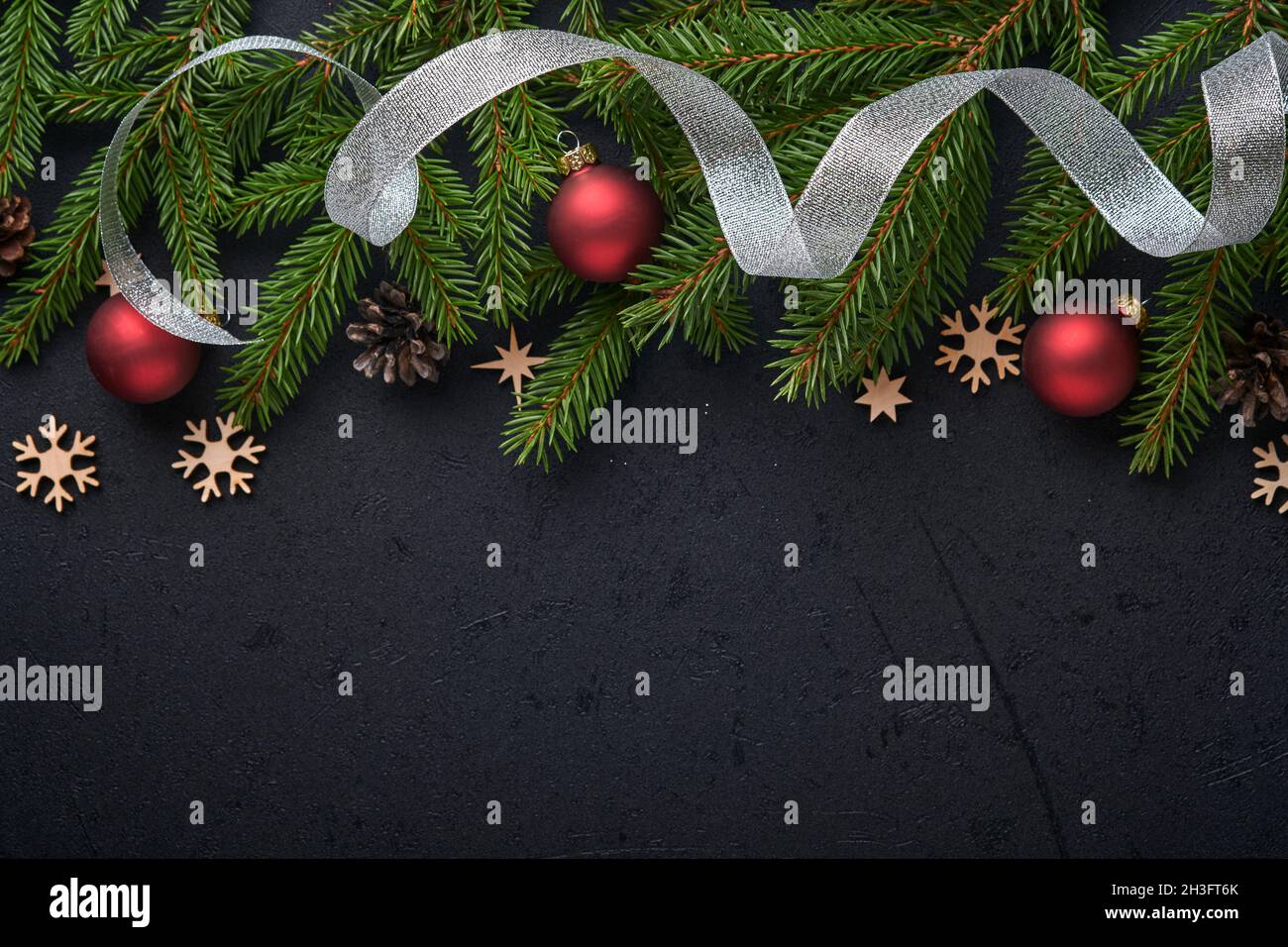 Christmas Decoration. Holiday Decorations with baubles, fir branches ...
