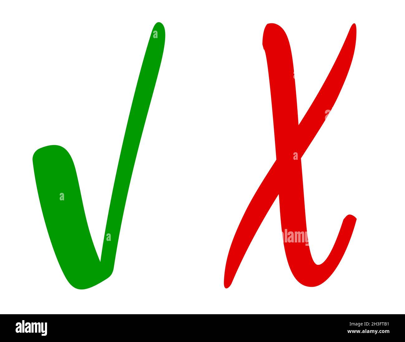 A pass and fail, tick and cross icons in red and green Stock Photo - Alamy