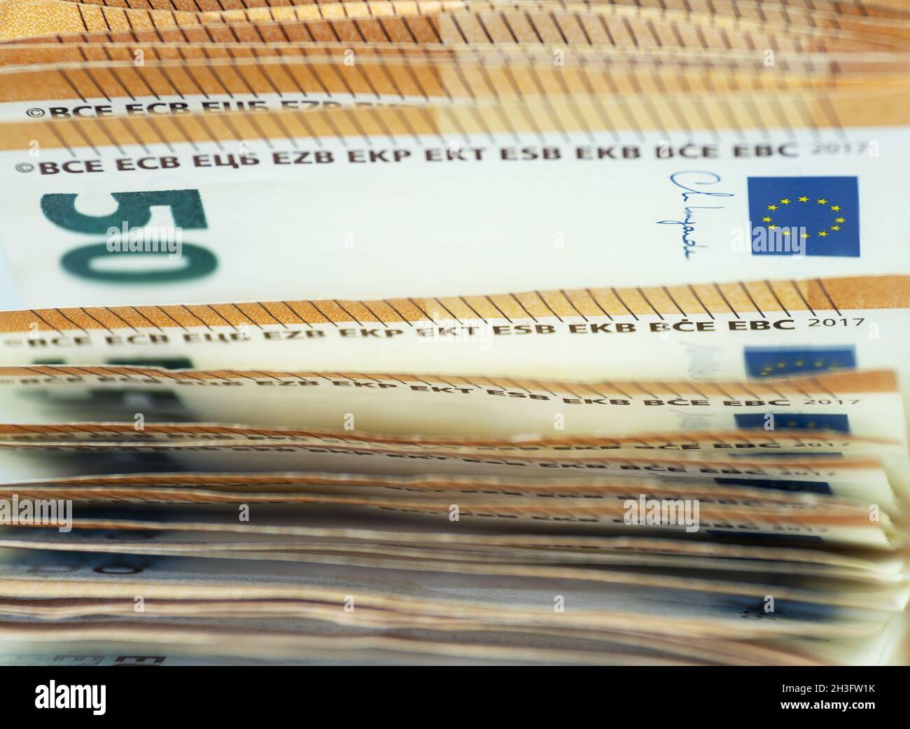 Euro banknotes, close up of a stack of 50Euro bills Stock Photo - Alamy
