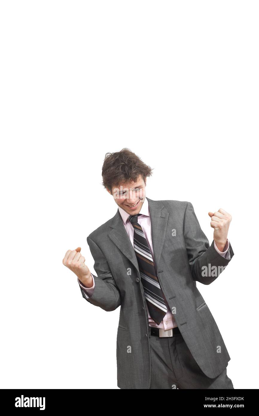 Businessman in winning pose Stock Photo - Alamy