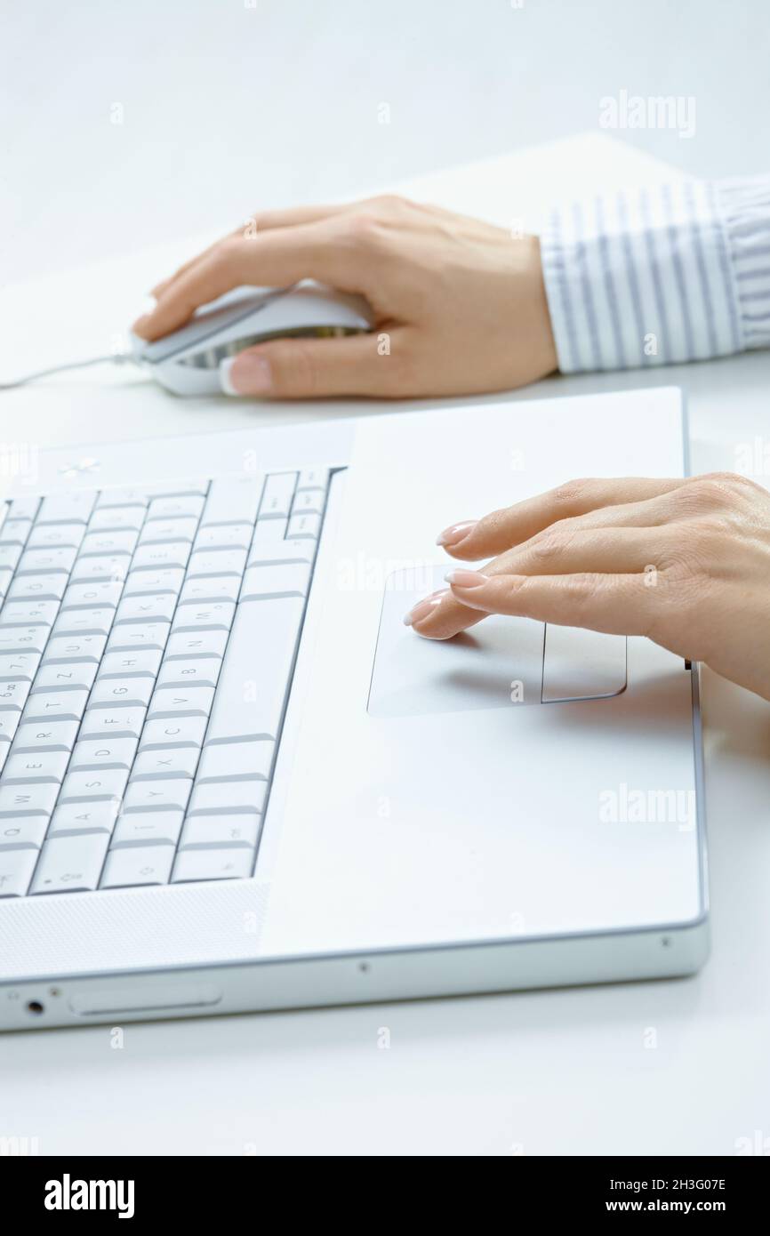 Female hands using laptop Stock Photo - Alamy